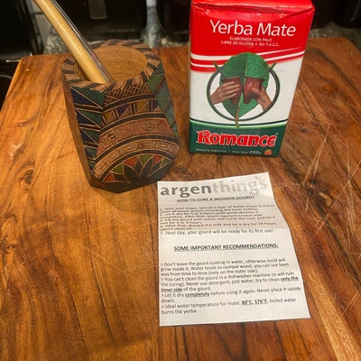 Wooden Yerba Mate Full Carved Gourd Chevron Design Includes - Etsy