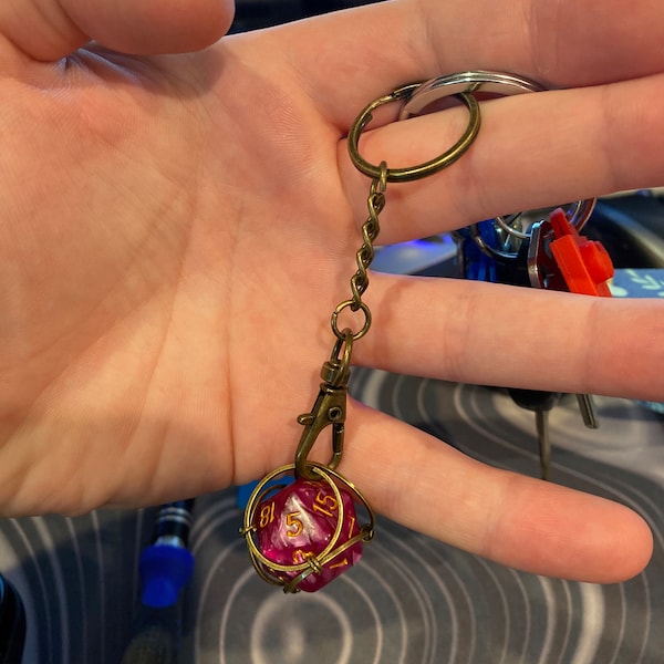 Bronze Keyring, Removable Caged D20 Keychain, TTRPG Accessories ...