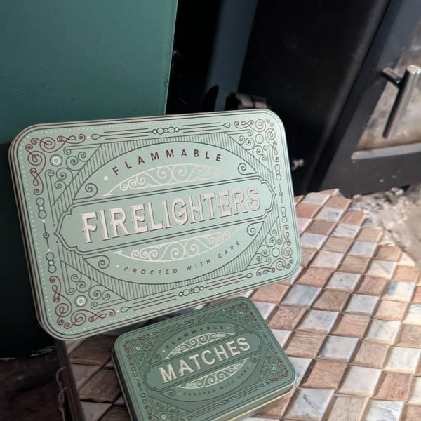 Firelighter Box Metal Tin Storage Holder Fire Lighters Matches Camp ...