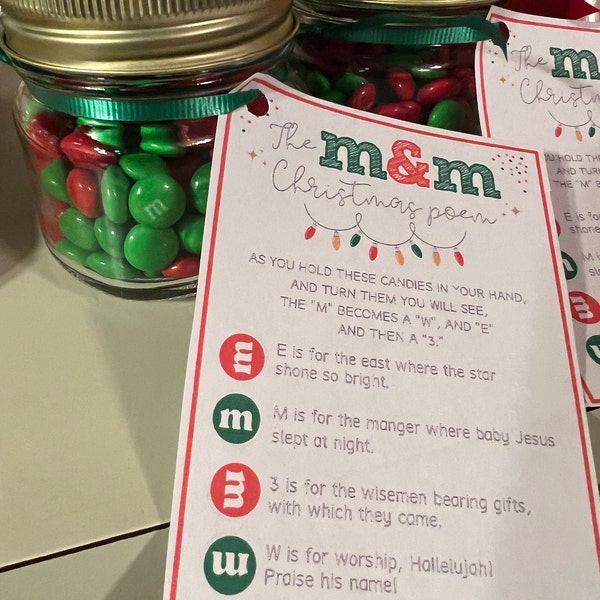 M&M Christmas Poem Gift Tag, Nativity Legend, Christmas Printable Tag ...