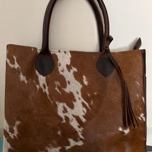 Large Cowhide Tote Bag, Real Cowhide Tote Shoulder Bag, Carryall ...