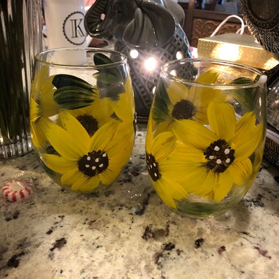 Sunflower Wine Glasses Set of 2 Sunflowers Gifts for Women - Etsy