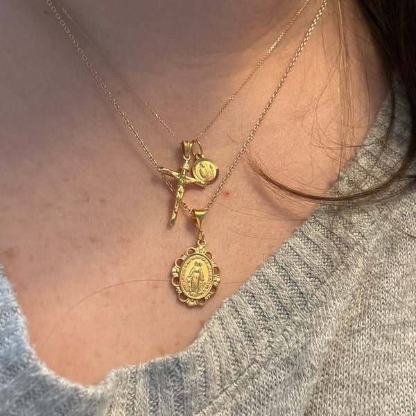 14 Kt Solid Gold Miraculous Medals Pendant /medalla Virgen La ...