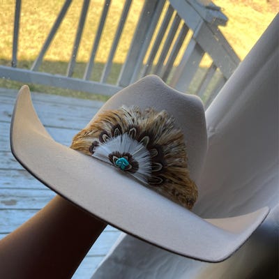 AU-FHB-08 Western Feather Hat Band for Cowboy Hats Natural Brown With ...