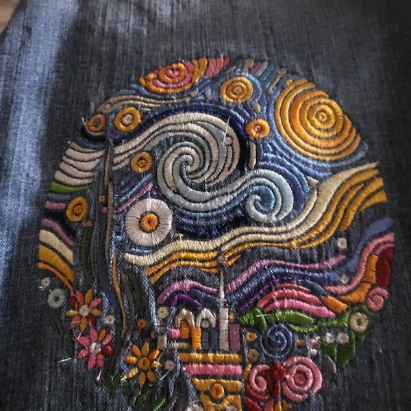 Van Gogh Starry Night Machine Embroidery,satin Embroidery,embroidery ...