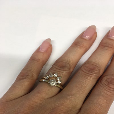 Pear Shape White Sapphire Ring Teardrop 14K Gold Wedding Band Curve ...