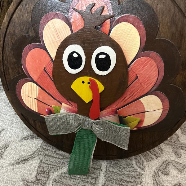 Thanksgiving Turkey Door Wreath | Rustic Dark Walnut Wood Fall Decor ...