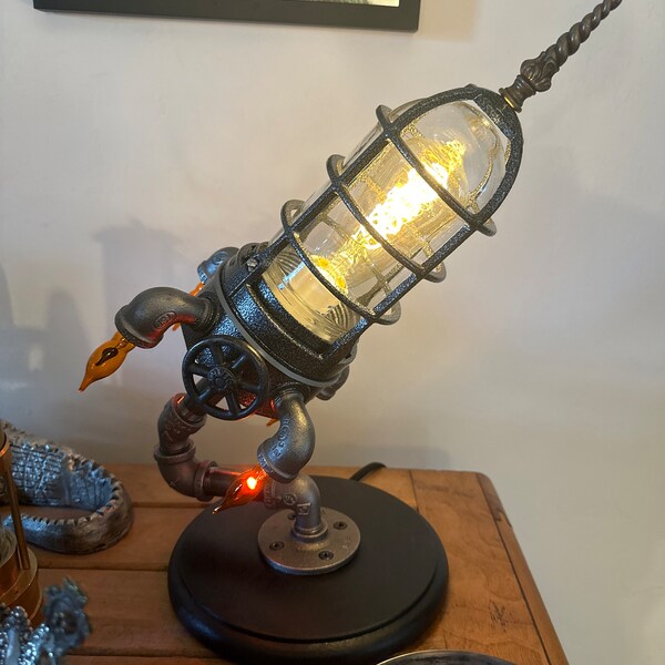 15" Rocket Ship Spaceship Steampunk Industrial Pipe Desk Lamp With 4 ...