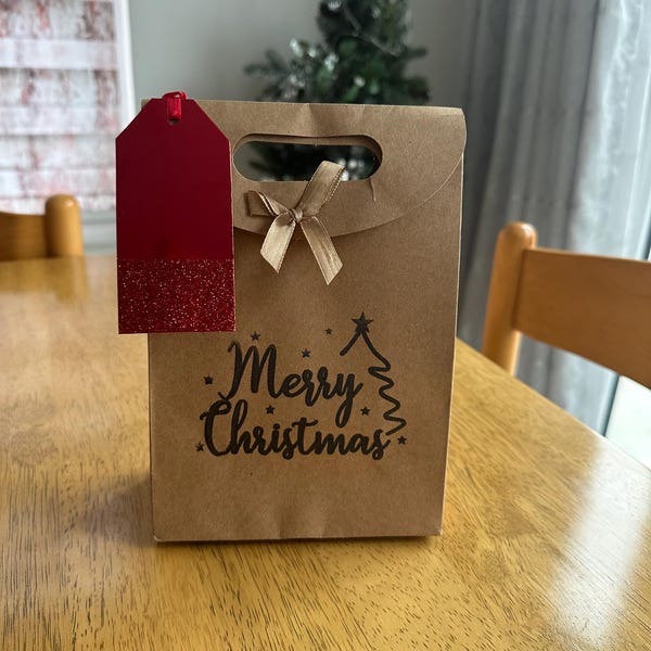 Merry Christmas Party Bag. Small or Medium Kraft Brown Paper Gift Xmas ...