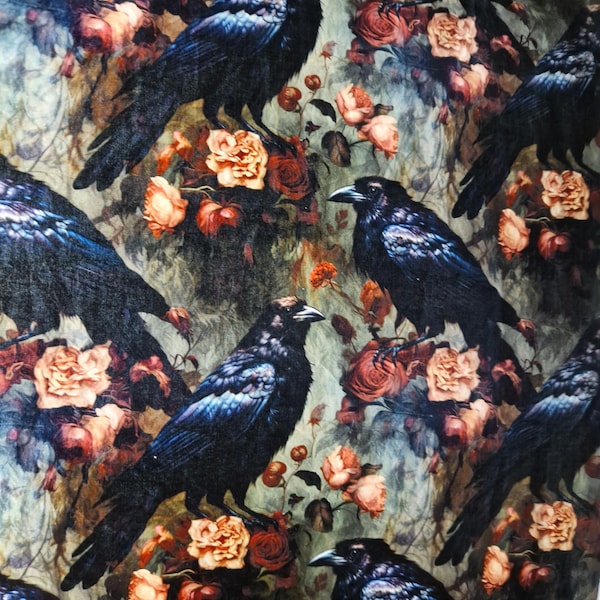 Gothic Crow Fabric Moody Floral Fabric Black Floral Fabric Gothic ...
