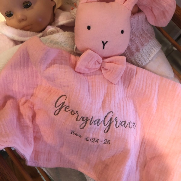 Personalized Muslin Bunny Lovey, Christian Baby Gift, Baptism Gift ...