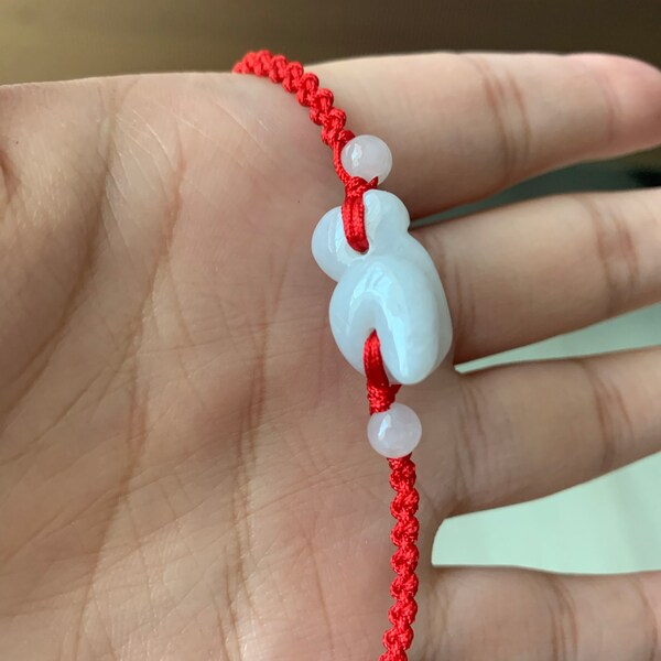 2024, Year of Dragon, Dainty Dark Green Cord Bracelet/ Anklet, Jadeite ...