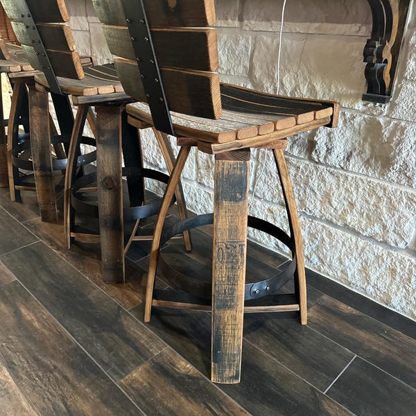 Whiskey Barrel Bar Stool With Memory Swivel - Etsy