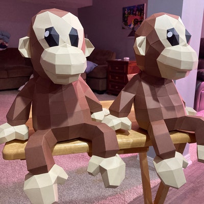 Low Poly Monkey 3D Papercraft PDF, 3D SVG Template for Creating Monkey ...