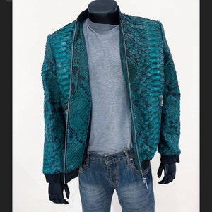 Custom King Python Leather Jacket, Womans Biker Snakeskin Jacket, Black ...
