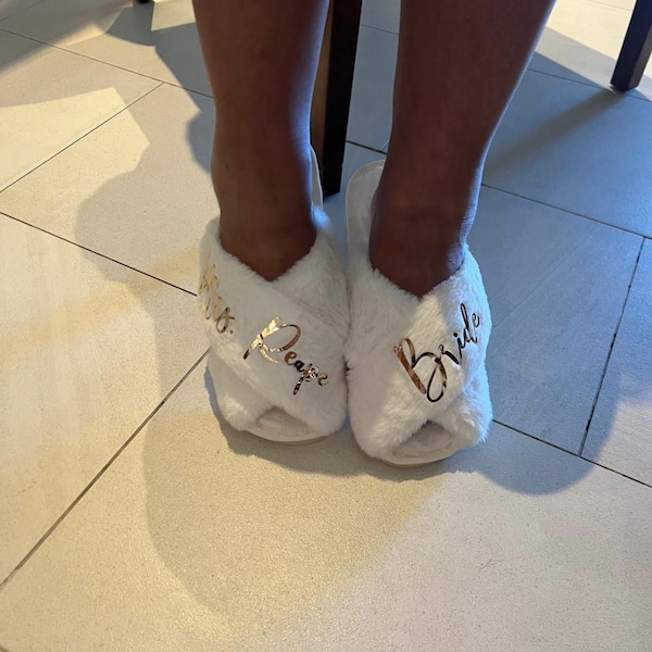 Custom Fluffy Slippers, Fluffy Cross Slippers, Custom Bride Slippers ...