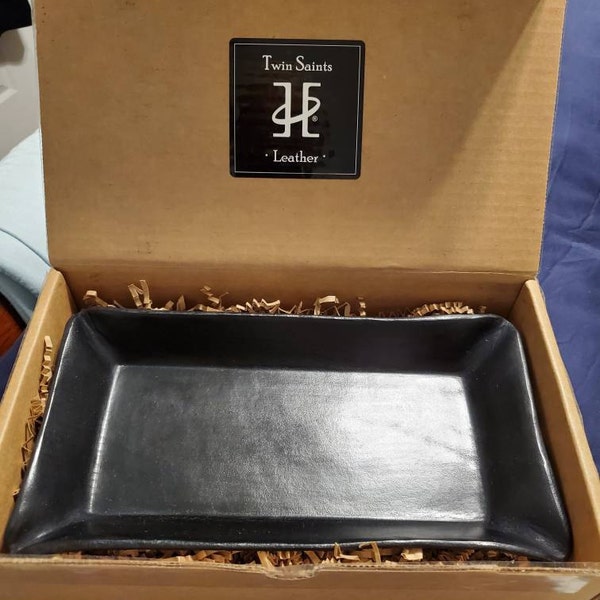 Large Handcrafted Leather Valet Tray. Paper Sized Leather Letter Tray ...