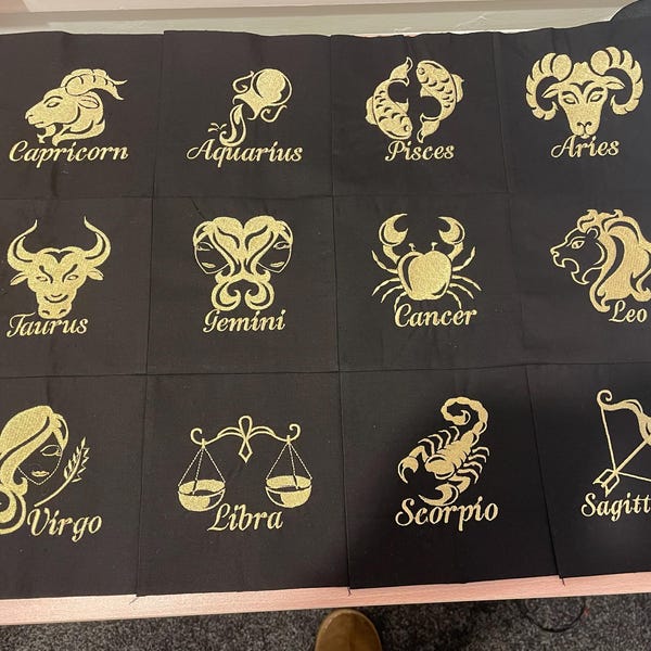 Zodiac Signs Embroidery Design Pack 12 Designs - 4 Sizes Instant ...
