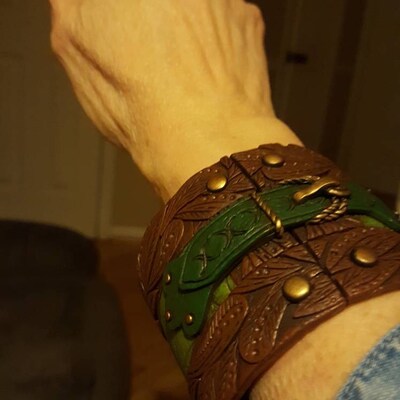 Green and Brown Bangle Bracelet Fall Leaf Bracelet Leaf Bangle Elven ...