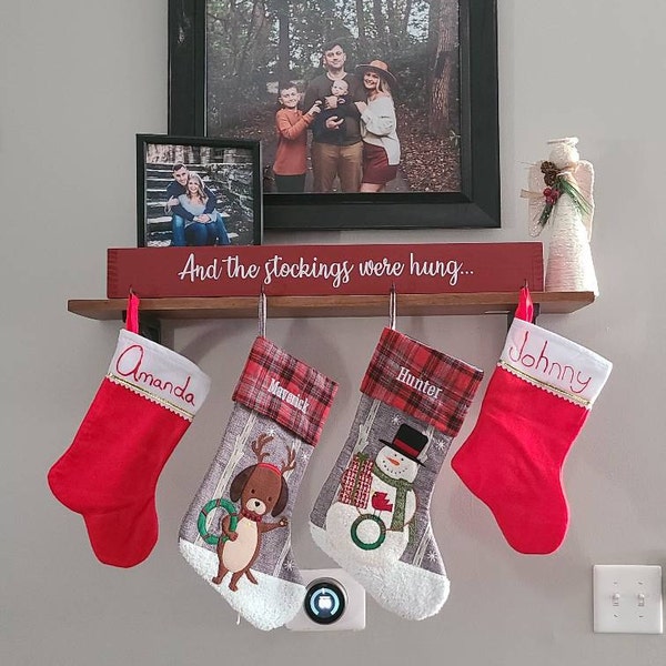 Red Stocking Holder, Mantle, Wooden Box, Christmas, Modern Farmhouse ...