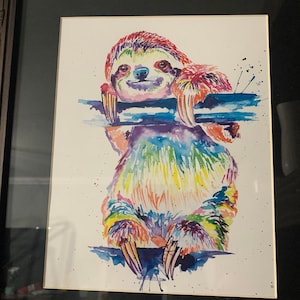 Colorful Sloth Art Print, Sloth Art, Sloth Watercolor, Watercolor Sloth ...