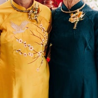 Mom and Daughter Cyan Pearls Ao Dai Set Pre-made Traditional Vietnamese ...