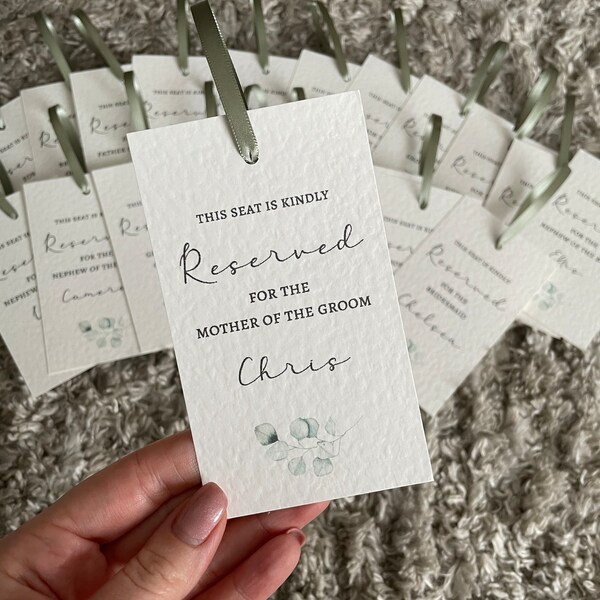 Eucalyptus Wedding Reserved Tags, Wedding Ceremony Reserved Seating Tag ...