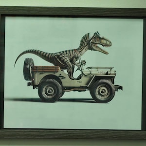 Spinosaurus Driving 90s Black Land Rover Art Print, Dino Drivin Room ...