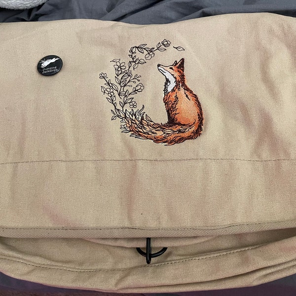 Flower Tailed Fox Bag, Fox Bag, Fox Embroidered Canvas Messenger Bag - Etsy