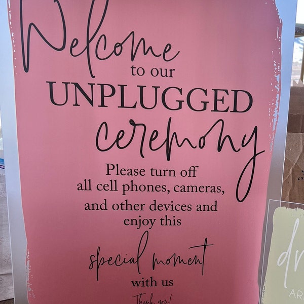Unplugged Ceremony Clear Glass Look Acrylic Wedding Sign, Unplug Be ...