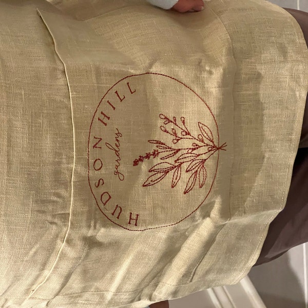 Logo Embroidery Linen Half Apron W/ Pocket Women Men, Custom Logo ...