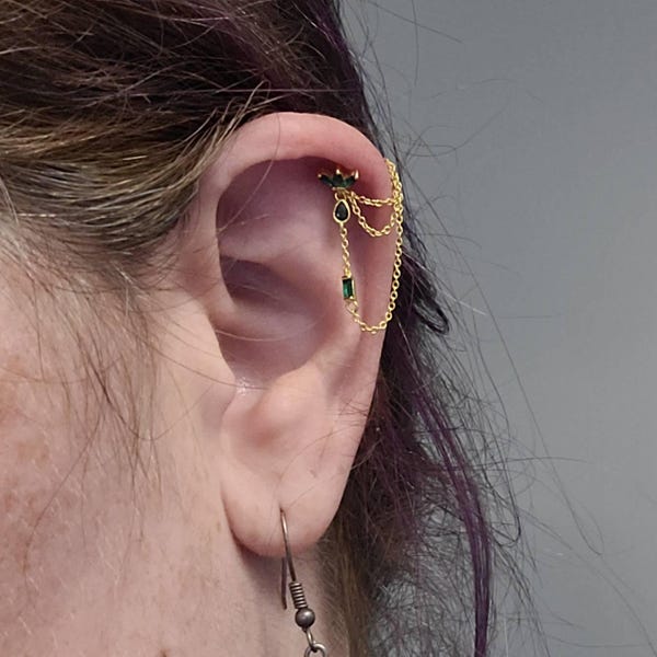 Dainty Triple Chain Pink Ruby CZ Helix Piercing, Cartilage Piercing 20g ...