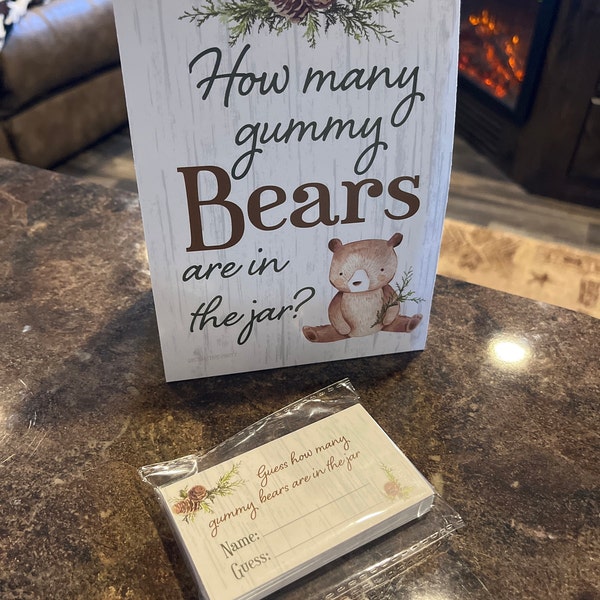 Guess How Many Gummy Bears in the Jar Game, Woodland Bear Baby Shower ...