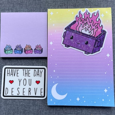 Purple Dumpster Fire Sticky Notes Blue Background Cute - Etsy