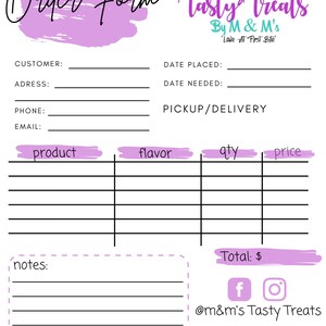 Order Form Lilac Editable Order Form Digital Download Edit - Etsy