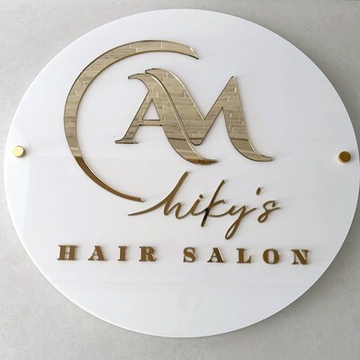 Personalized Transparent Acrylic Business Sign With Golden Lettering ...