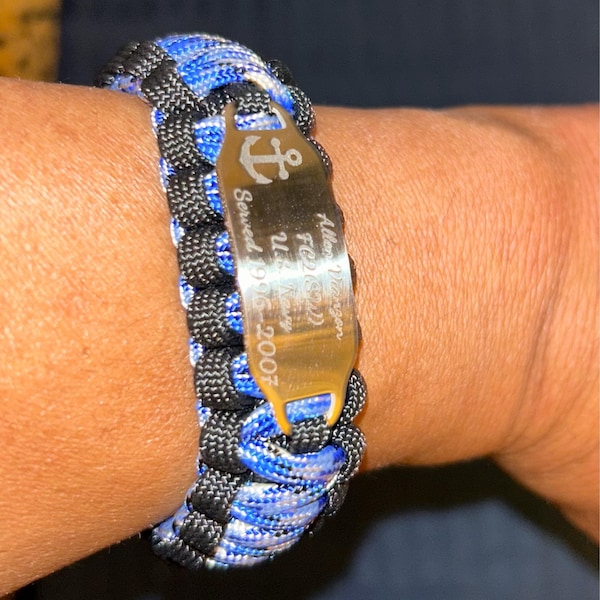 Personalized Thin Paracord Bracelet W/ Customized Stainless Steel ...