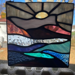 Small Stained Glass Mountains With Sunset Ornament or Sun Catcher ...