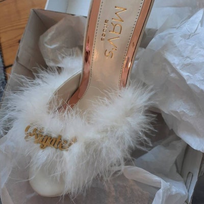 Personalized Pink or White Feather Satin Slippers for Women. Bride ...