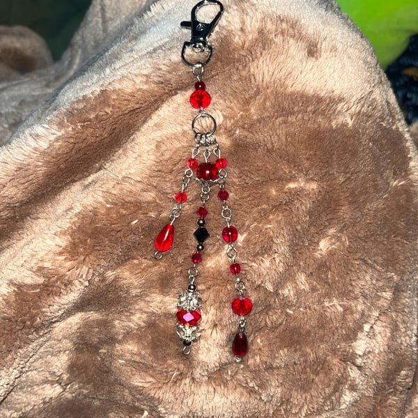 Gothic Victorian Vampire Keychain, Blood Drop Keychain, Handmade Beaded ...