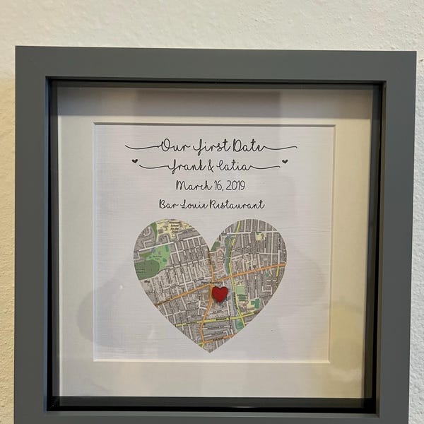 Framed First Date Map Gift, Personalised First Date Frame, First Date ...