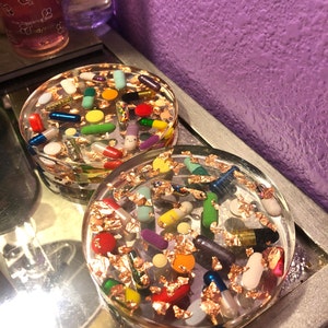 4 Inch Resin Pill Coasters Set of TWO Glitter Pill Coaster - Etsy