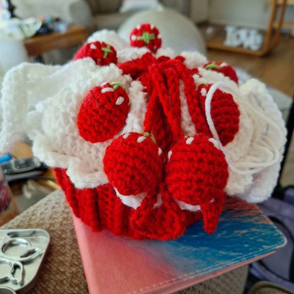 Crochet Bag PATTERN, Amigurumi Strawberry Bag, Crochet Drawstring Bag ...