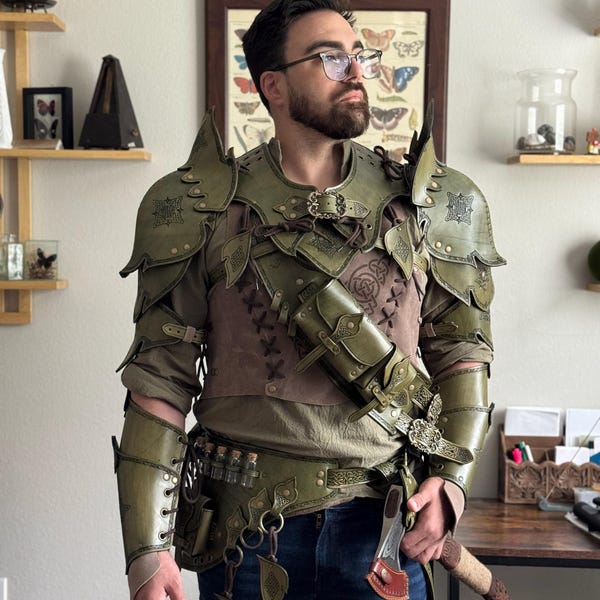 Costume Leather Set Larp Ranger, Pauldrons Gorget Bandolier Bracers ...