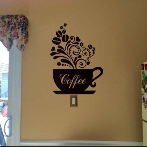 Coffee Wall Decals Cup Decal Kitchen Vinyl Stickers Home Decor Window ...