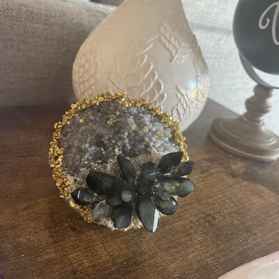 Black and Grey Geode Crystal Cluster 80mm Large Sphere Funeral ...