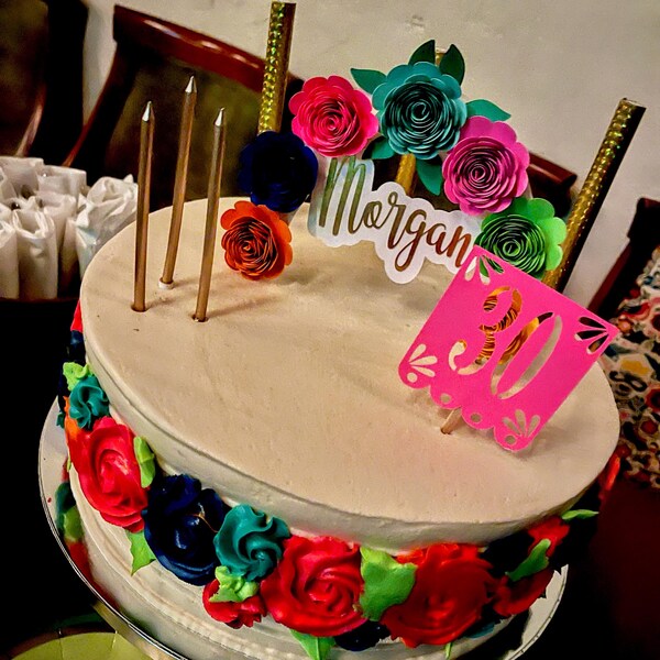Fiesta Cake Topper | Papel Picado Topper | Flower Cake Topper | Cinco ...