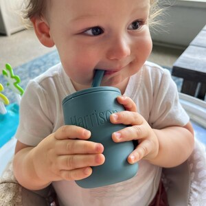 Custom Name Silicone Straw Sippy Cup for Baby, Personalized Engraved ...