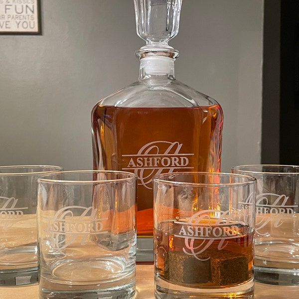 Personalized Monogram Whiskey Decanter Gift Set, Housewarming Whiskey ...