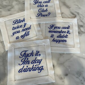 Custom Embroidered Linen Cocktail Napkins, Your Phrases or Ours, Set of ...